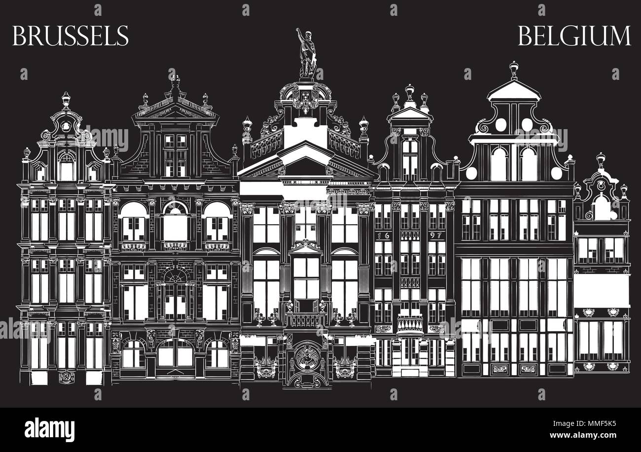 Grand Place in Brussels, Belgium. Landmark of Belgium. Vector hand ...