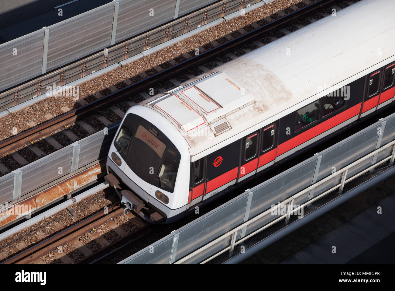 Aerial view of a SMRT train running along the track line Stock Photo ...