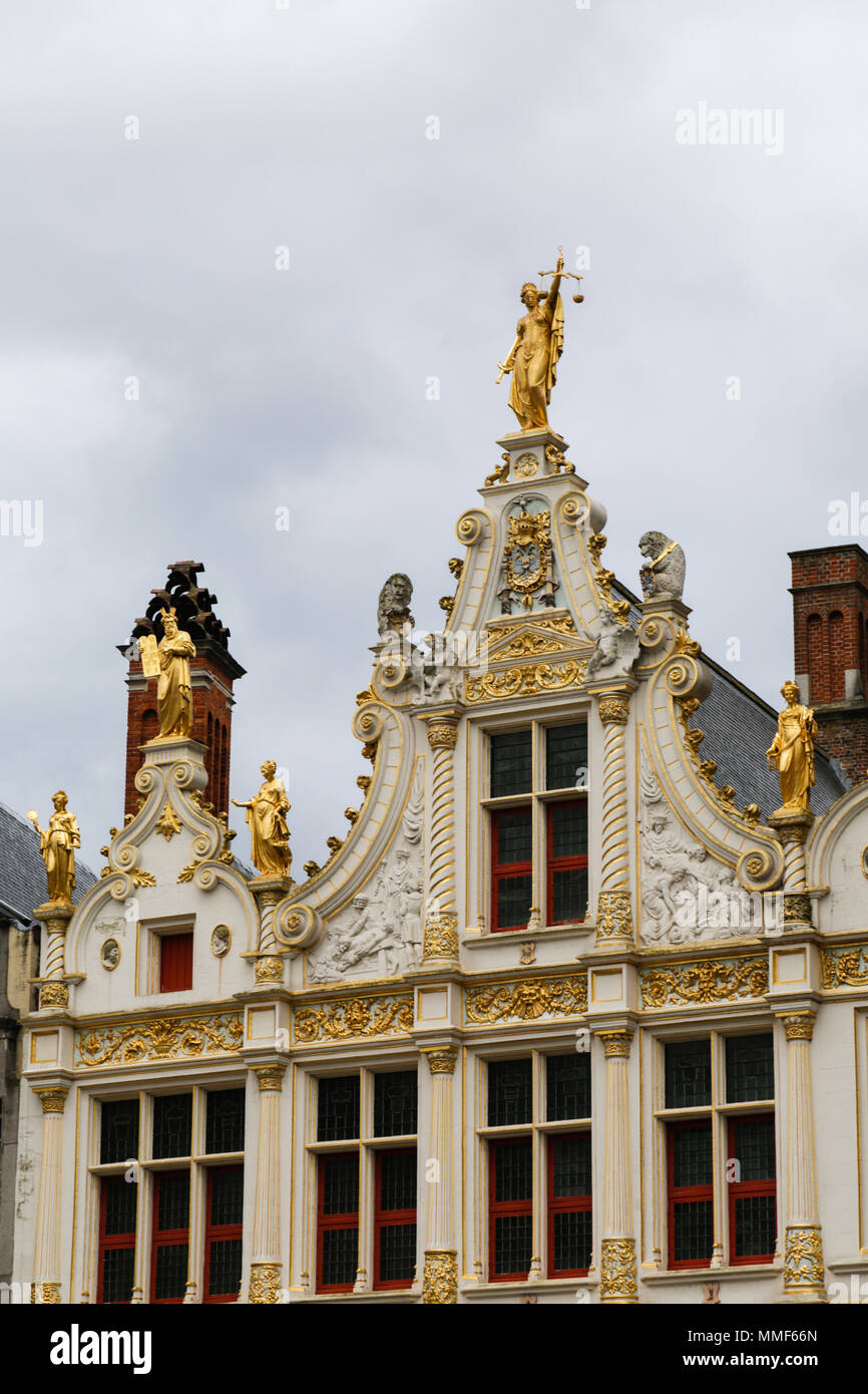 Burg square with town hall in medieval city Bruges, Belgium Stock Photo ...