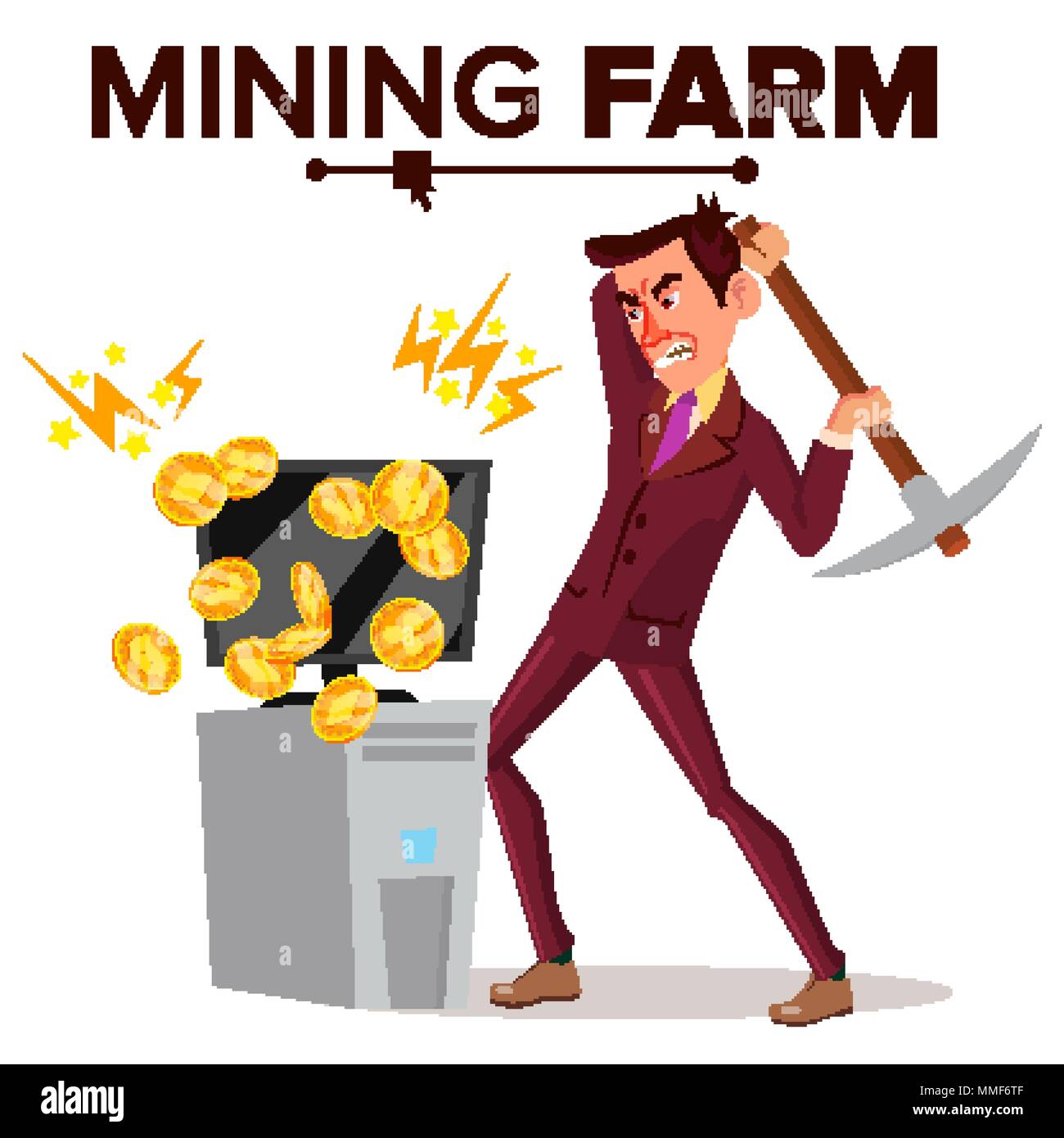 Mining Farm Vector. Businessman Miner. Cryptography Currency. Modern ...