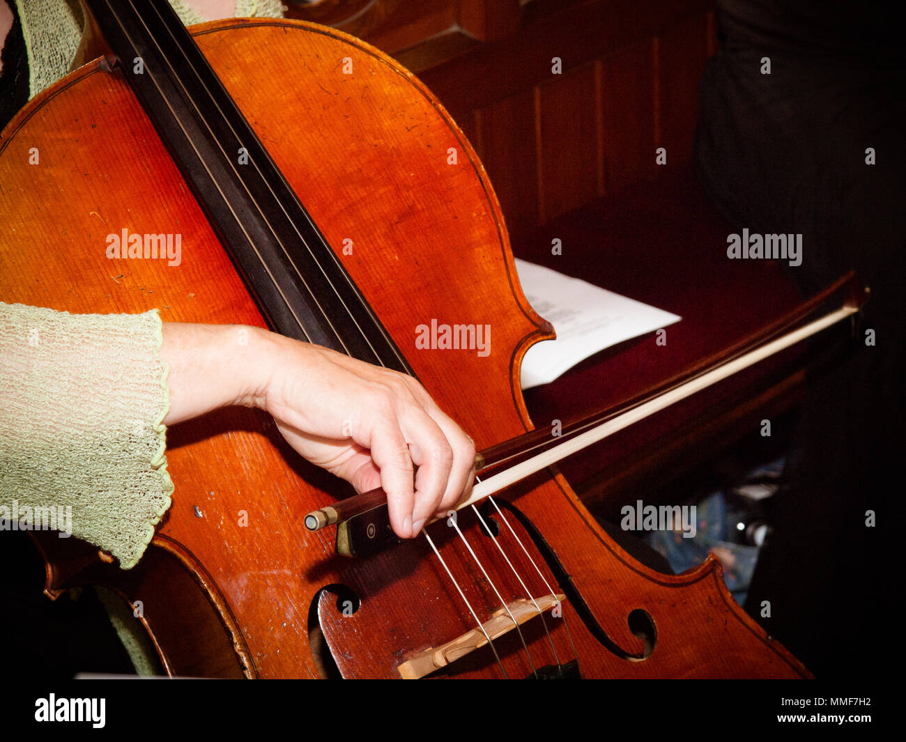 Classical music professional cello player solo performance, hands close ...