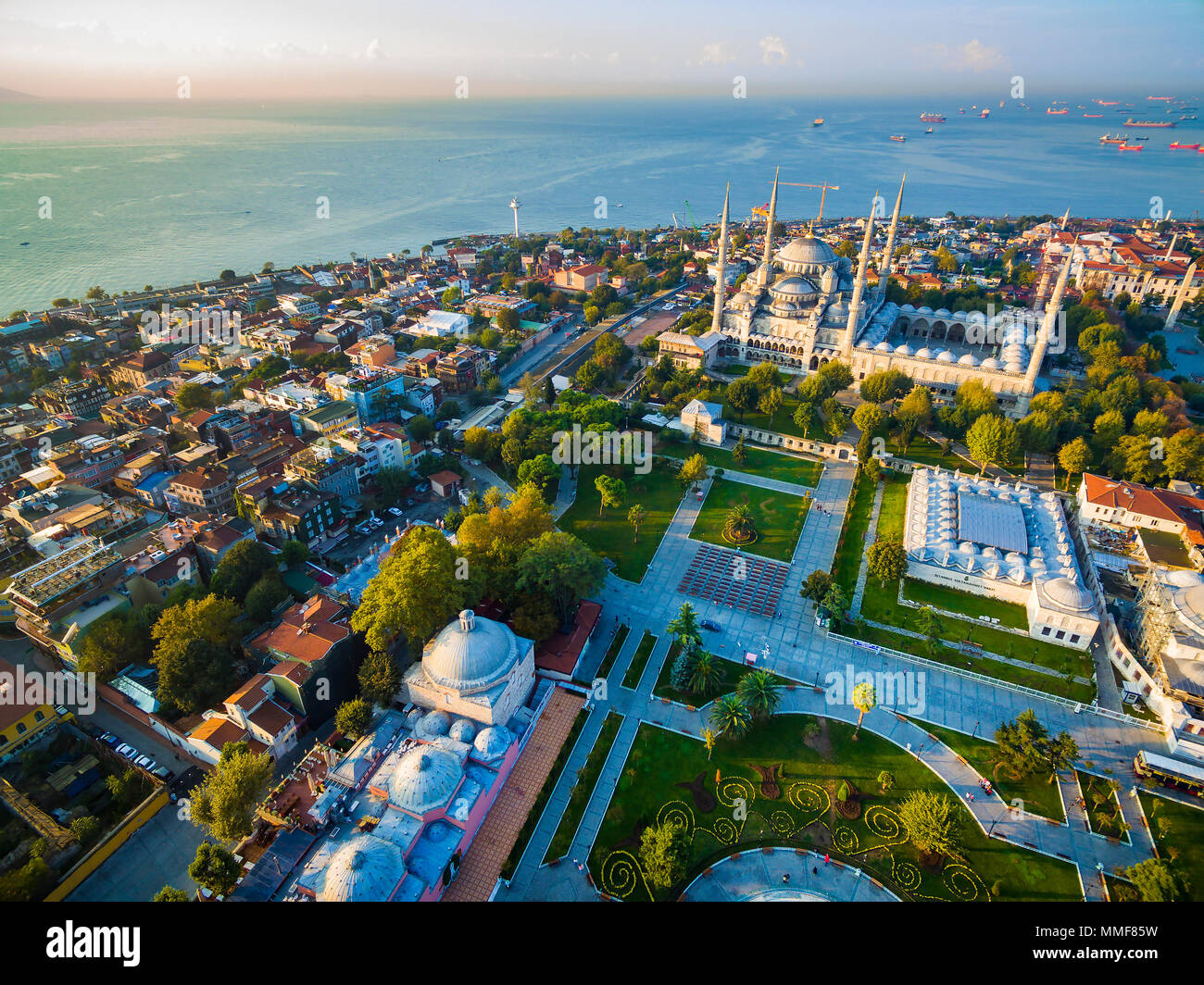 Panorama of Istanbul from a bird's eye view is shot by a droning Stock ...
