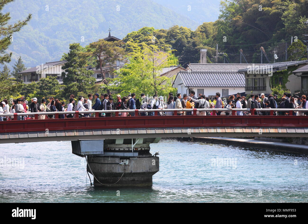People visit rotating bridge at Amanohashidate Kyoto Japan ...