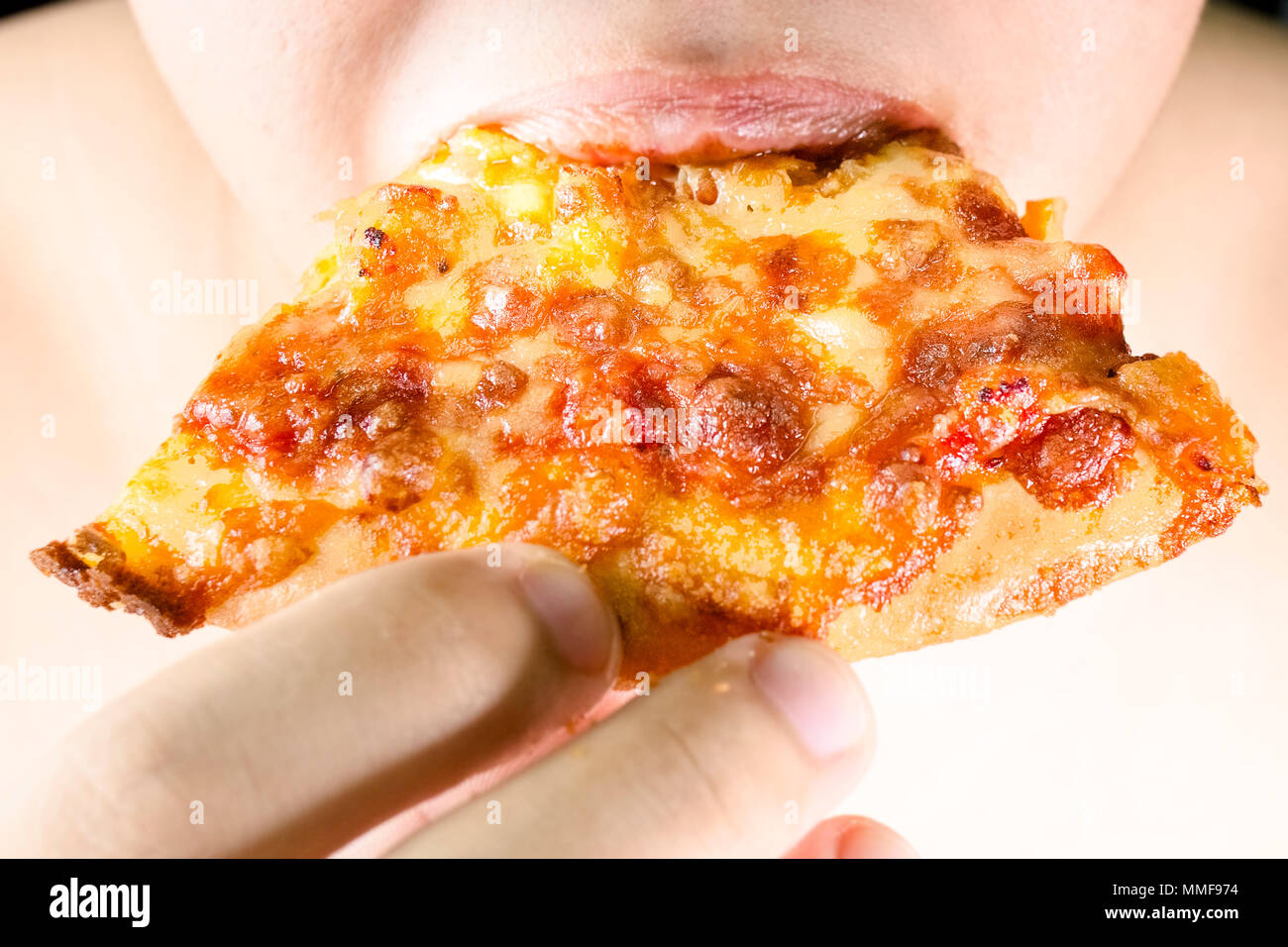 Hand hold and eat Pizza box set isolated on white background.Closed up ...