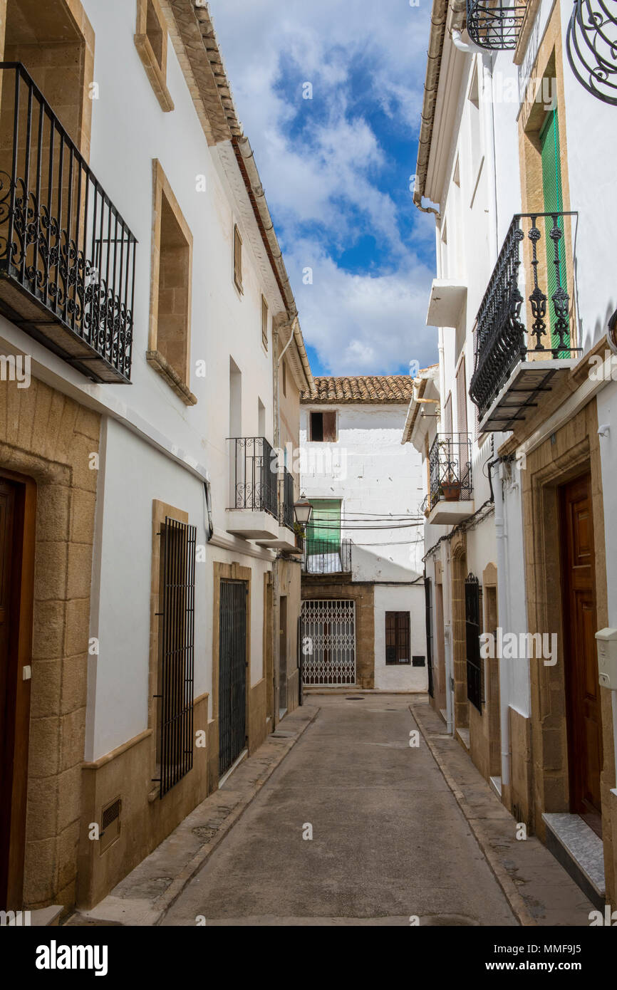 XABIA, SPAIN - APRIL 11TH 2018: One of the streets in the old town of ...