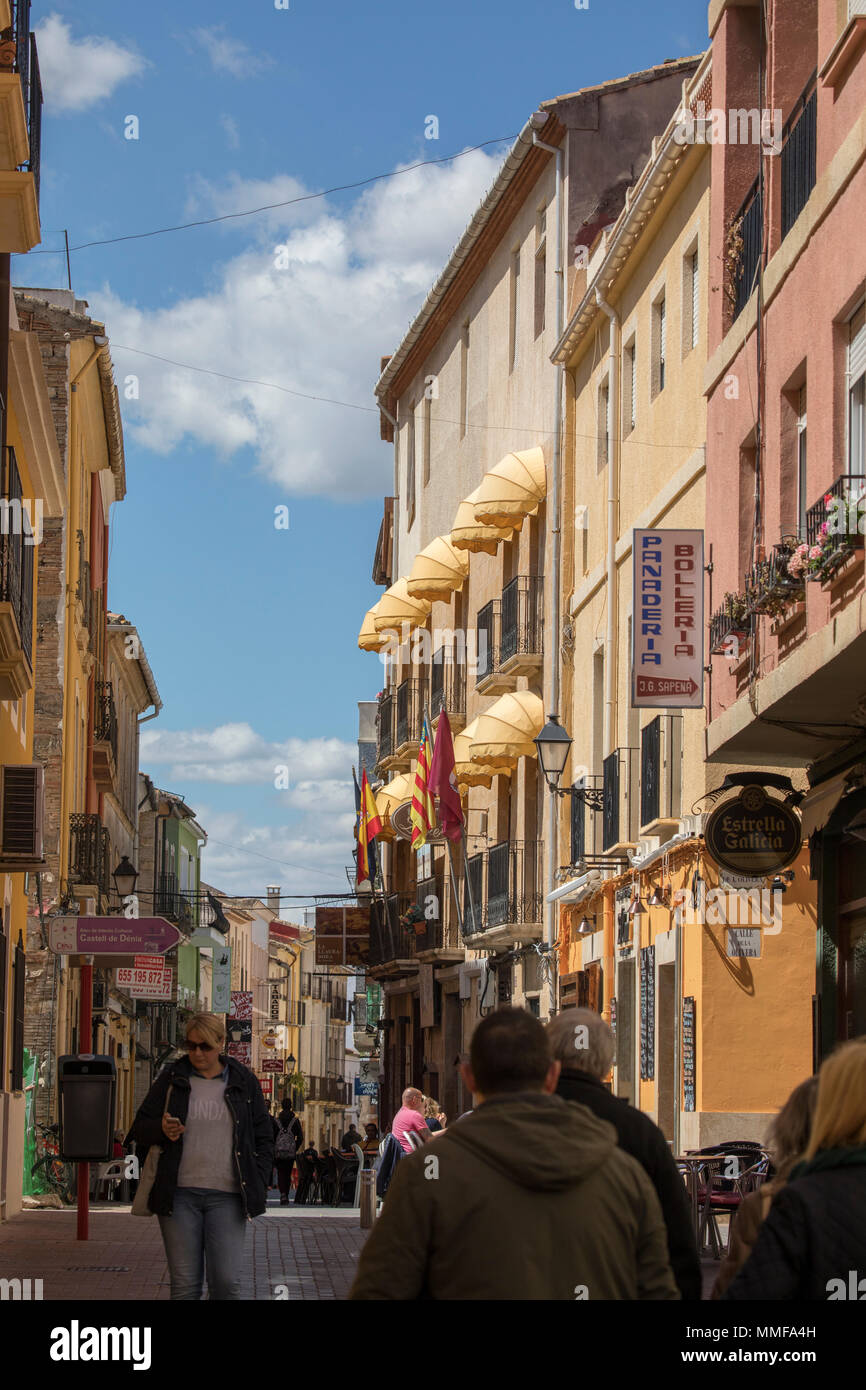 DENIA, SPAIN - APRIL 12TH 2018: A view down Carrer de Loreto in the ...