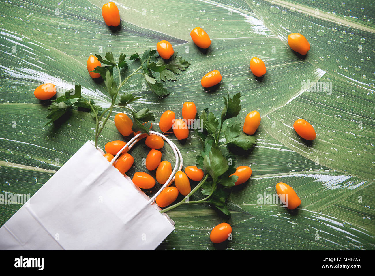 Conceptual ecco friendly flat lay with fresh produce Stock Photo - Alamy