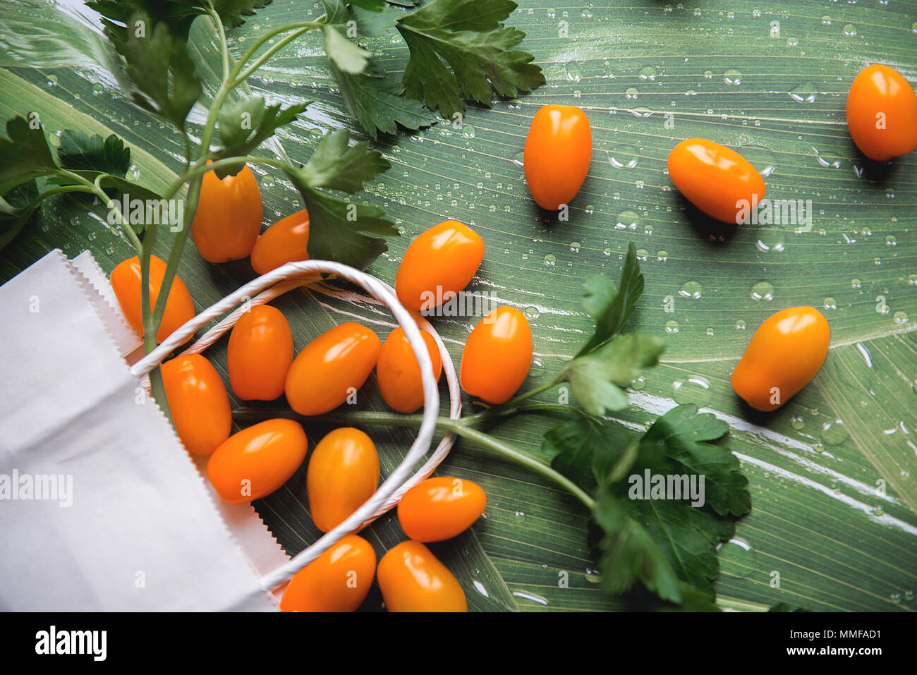Conceptual ecco friendly flat lay with fresh produce Stock Photo - Alamy