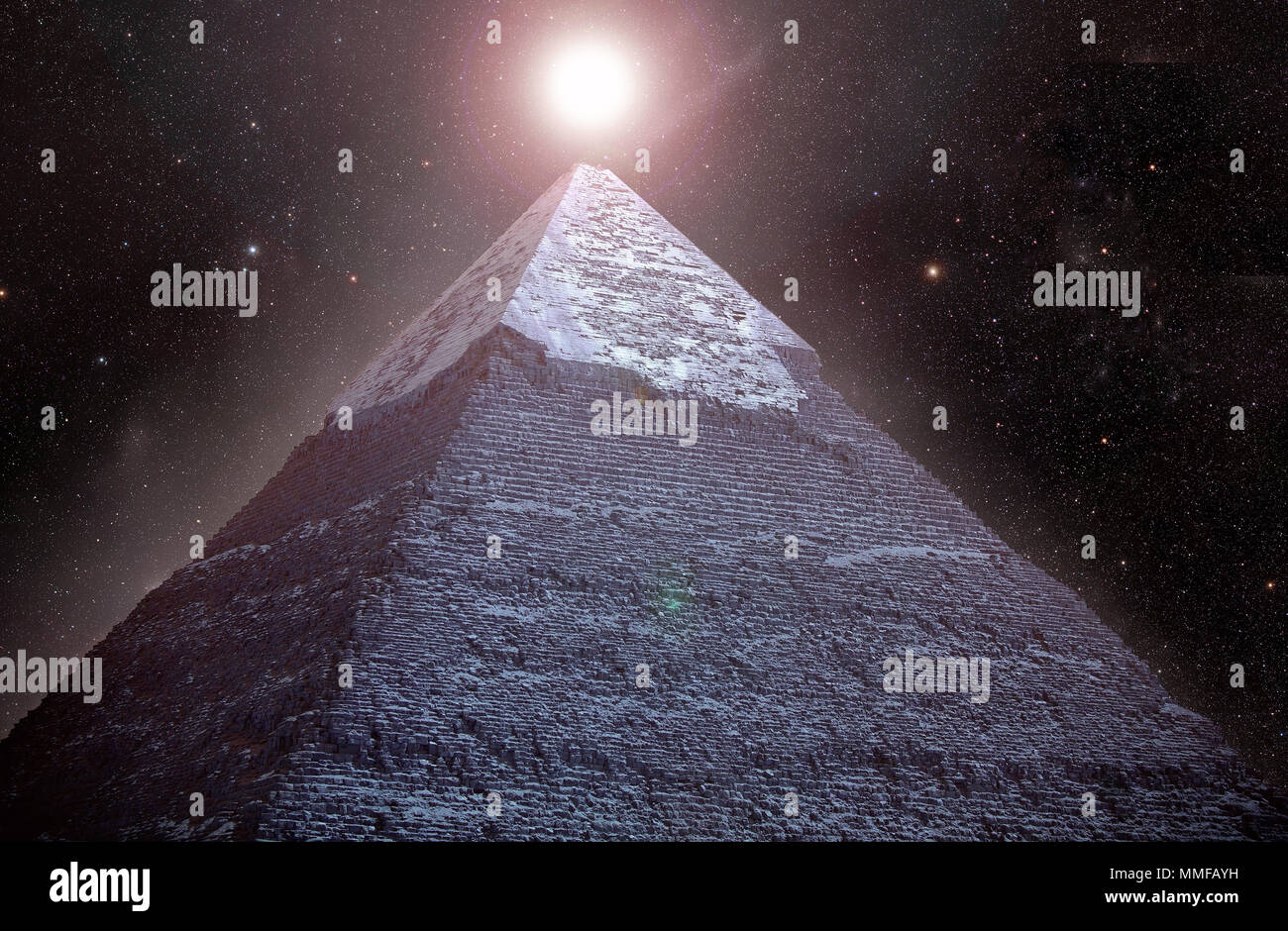 Pyramids of Giza in the background of the starry night sky Stock Photo ...