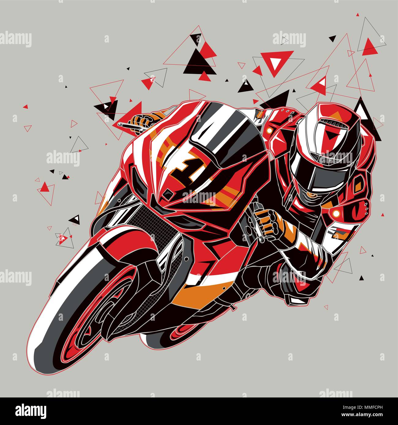 Motorcyclist with a graphic trail. Vector illustration of a ...