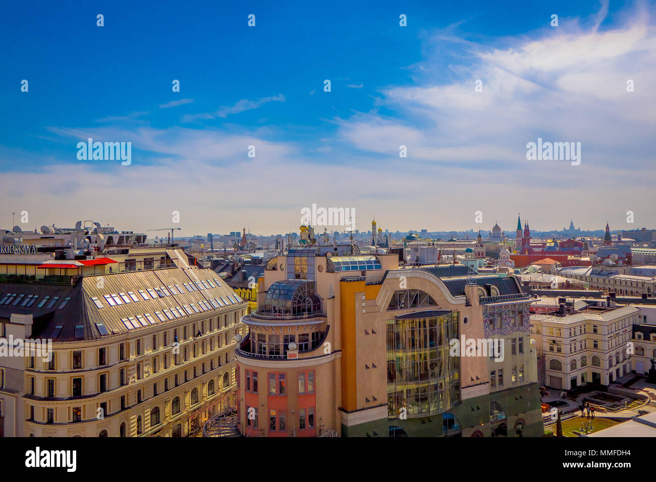 MOSCOW, RUSSIA- APRIL, 24, 2018: Gorgeous aerial view of Moscow with ...