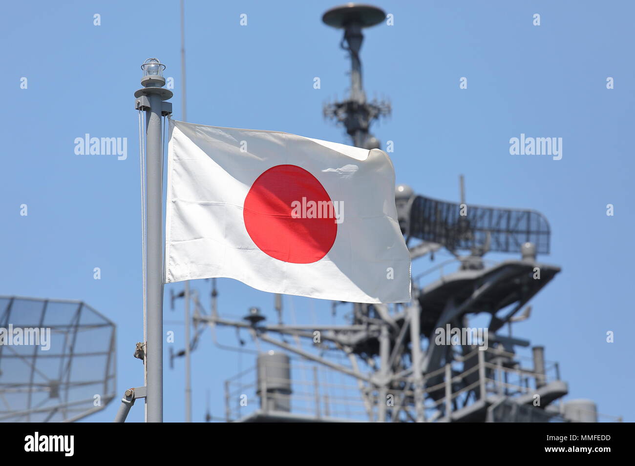Japanese self defence force navy war ship and Japanese national flag ...
