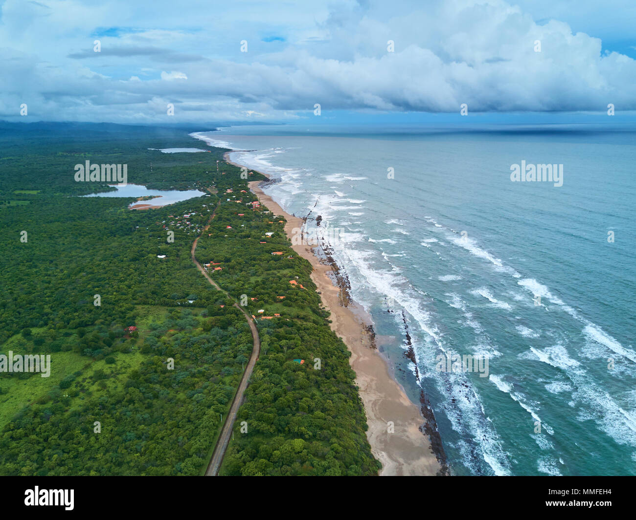 Rural area on coast line aerial view. Ocean coast in natural panorama ...