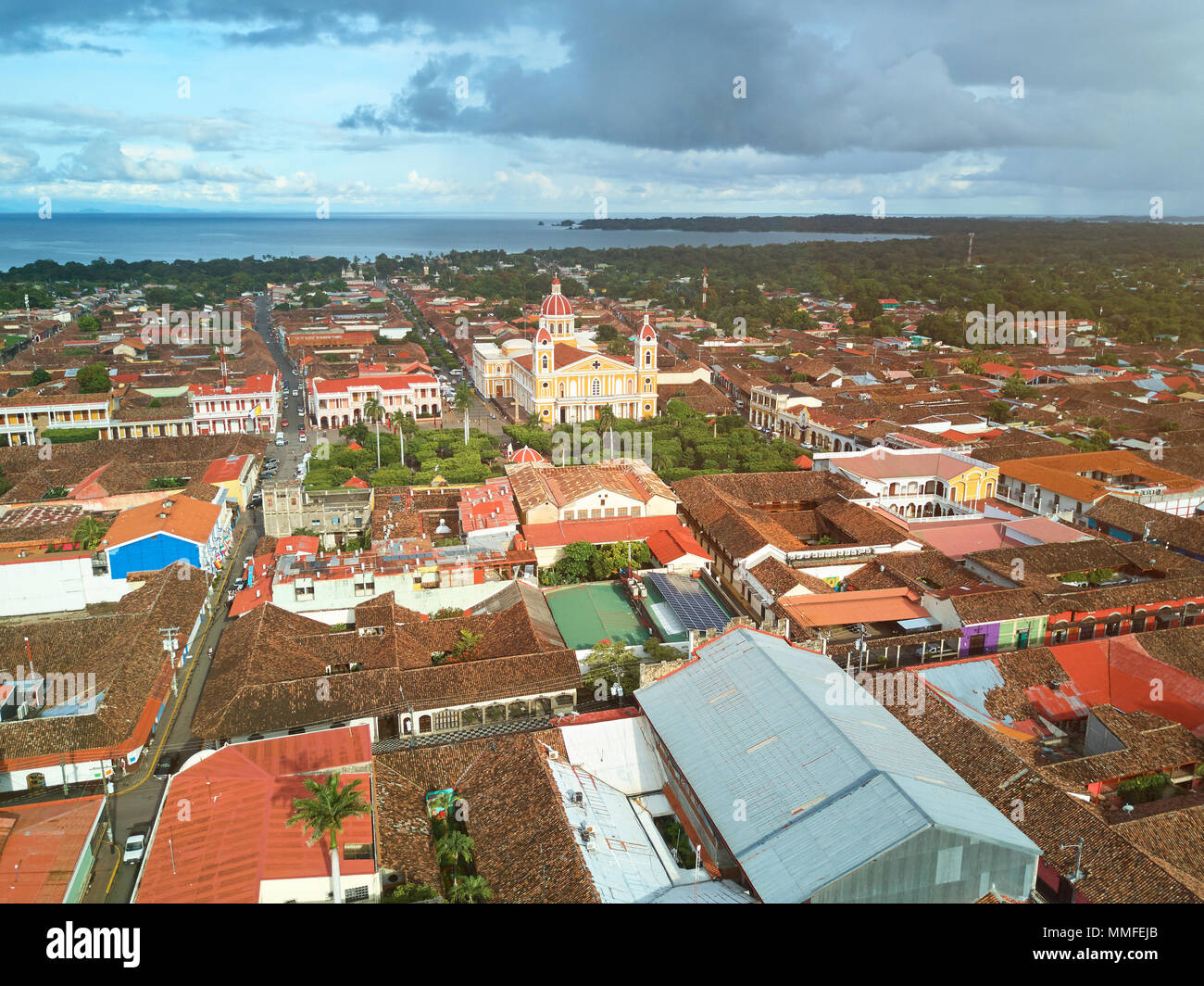 Cityscape of tourist town Granada in Nicaragua. Historic center in ...