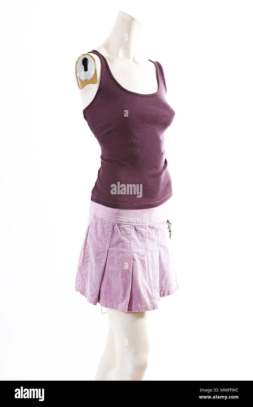 Dark top and purple mini skirt summer spring wear on mannequin full ...