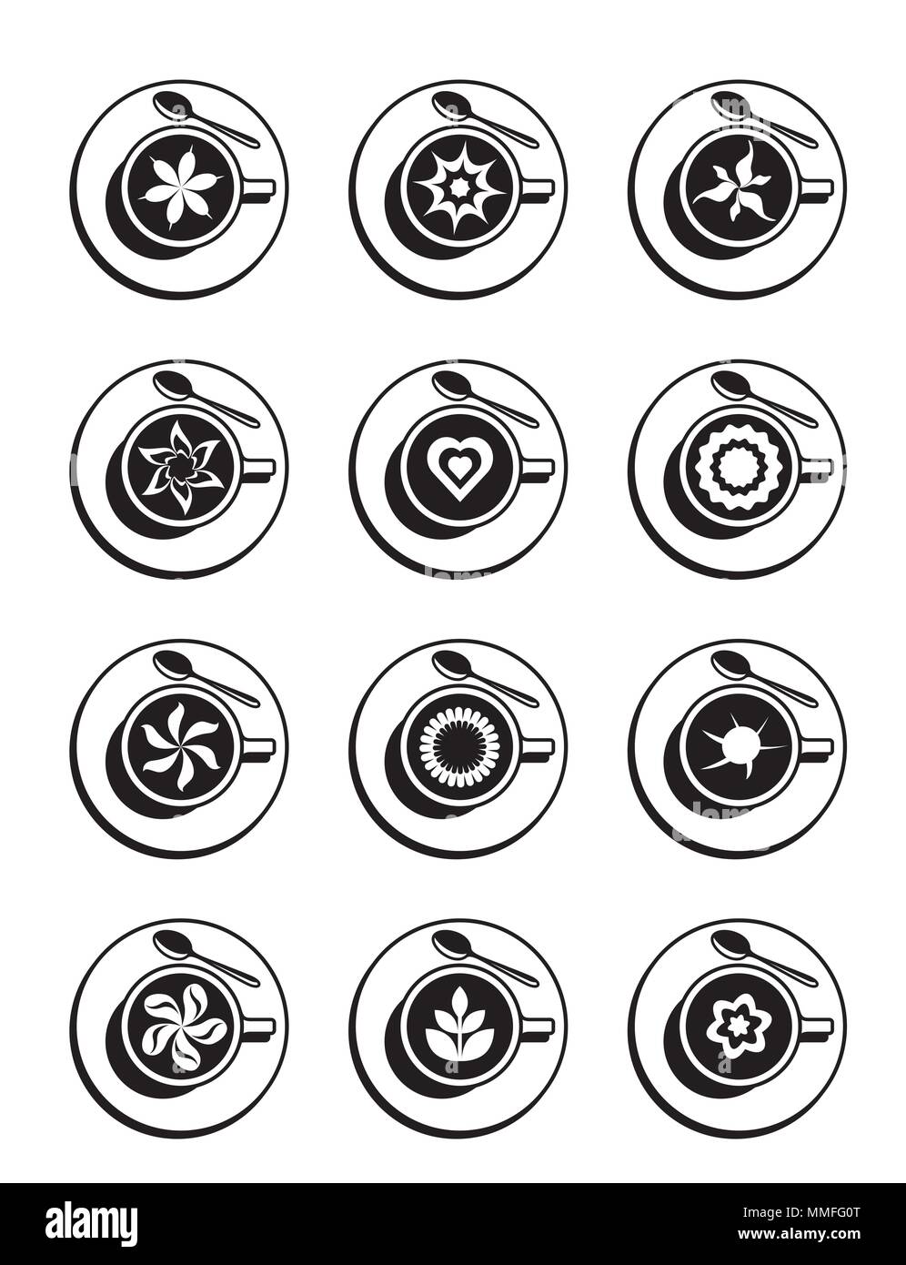 Cup of coffee with various shapes on cream - vector illustration Stock ...