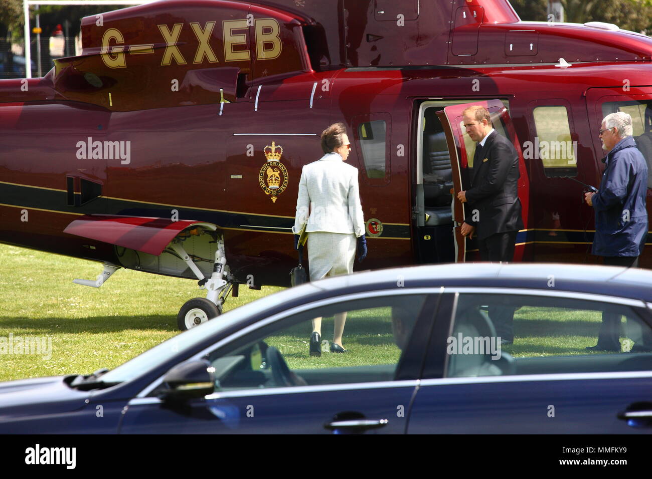 Portsmouth, UK. 11th May 2018. Princess Anne and the Queen's helicopter ...