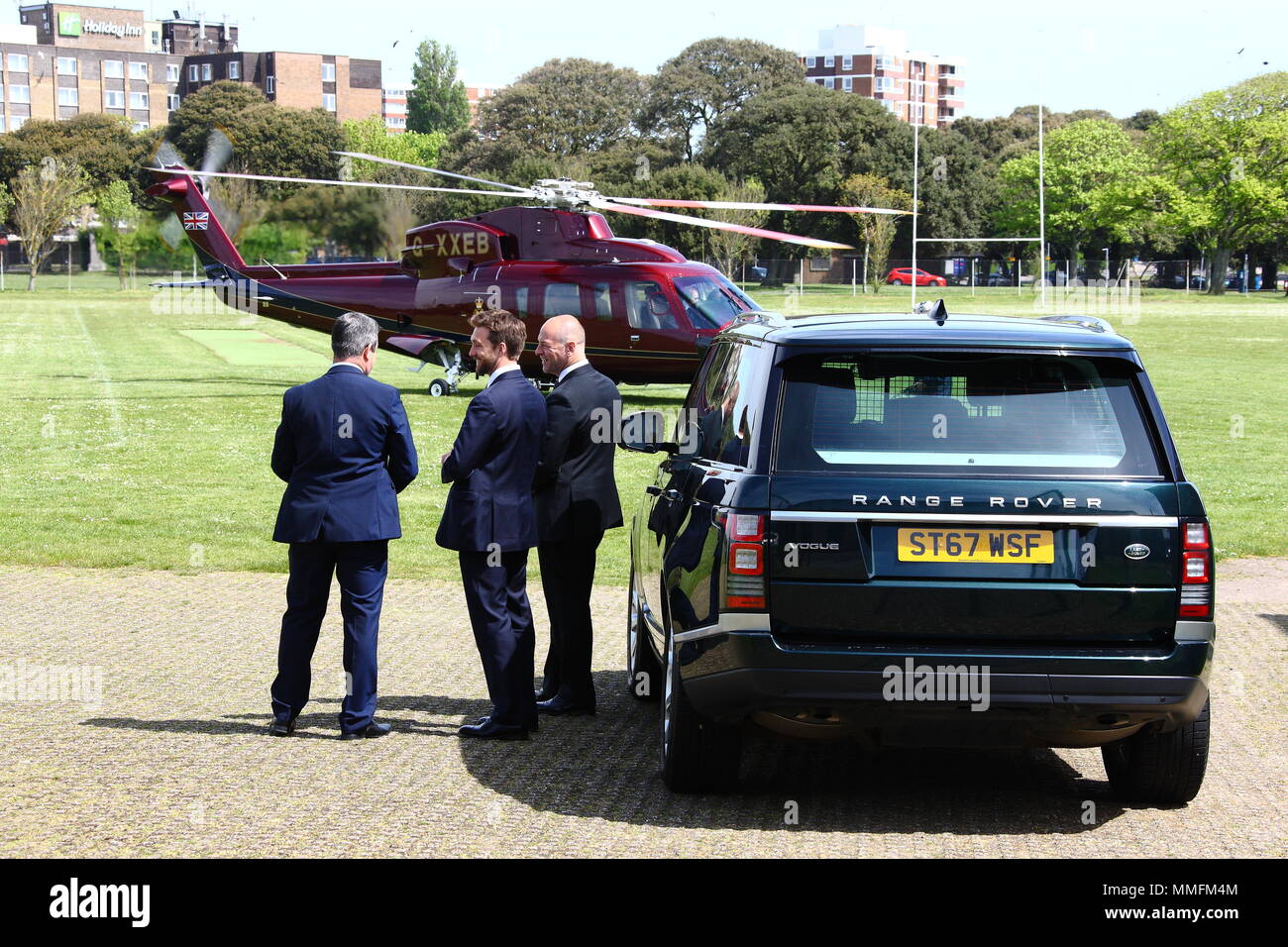 Portsmouth, UK. 11th May 2018. Princess Anne and the Queen's helicopter ...