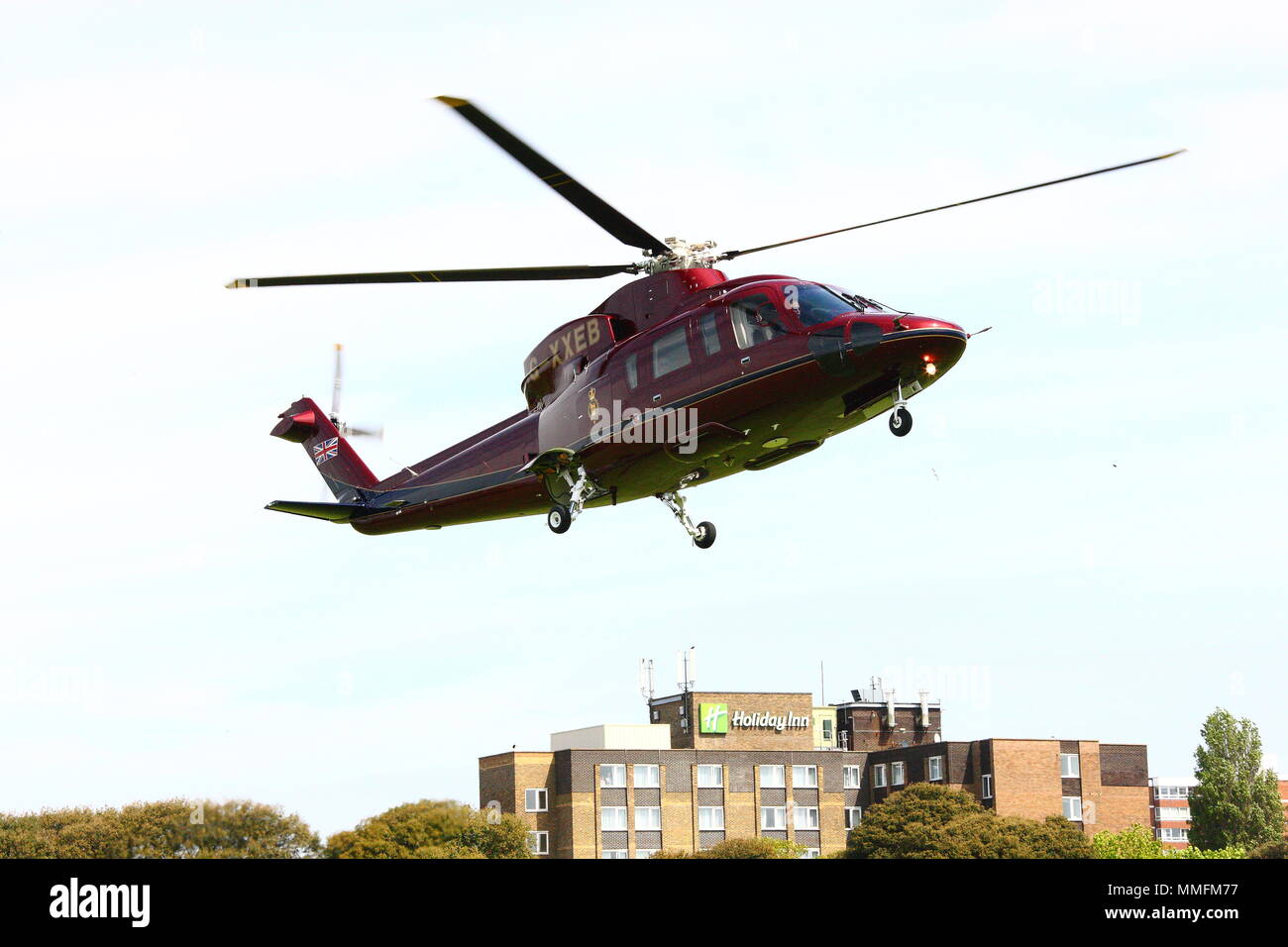 Portsmouth, UK. 11th May 2018. Princess Anne and the Queen's helicopter ...
