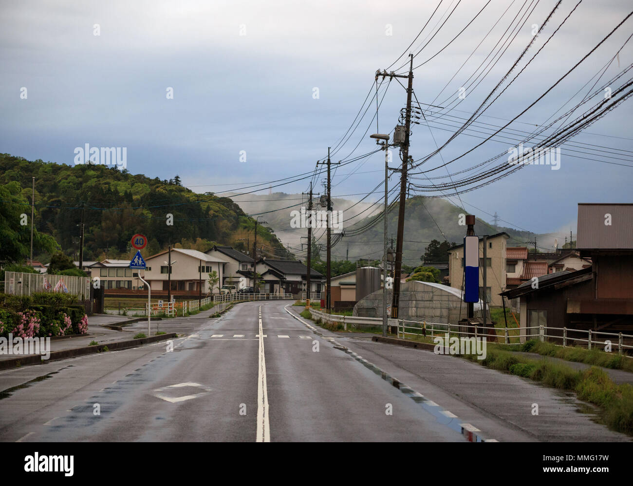 Empty road running through an empty small town in rural Japan Stock ...
