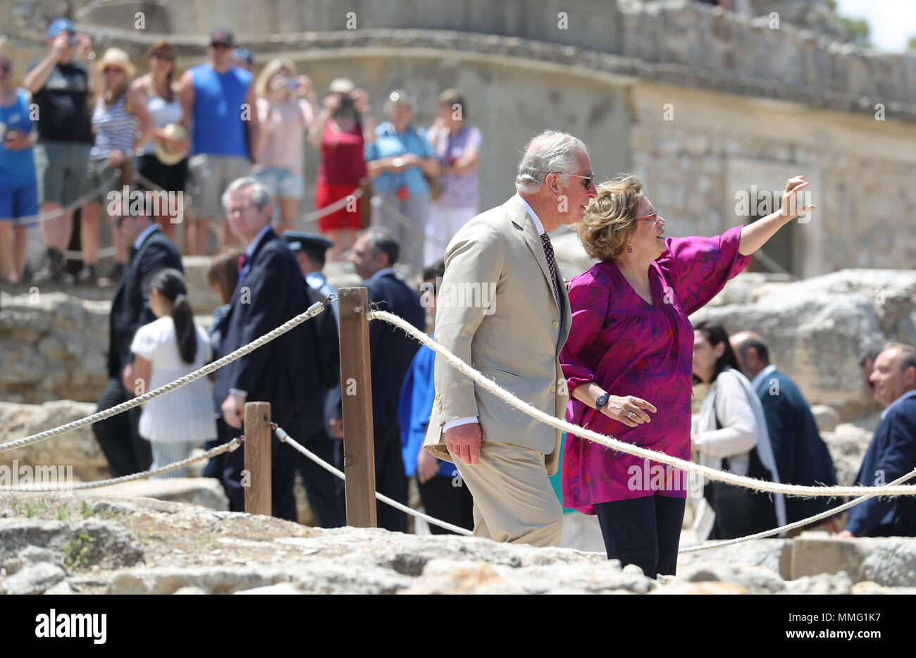 The Prince of Wales is given a tour of the Knossos archaeological site ...