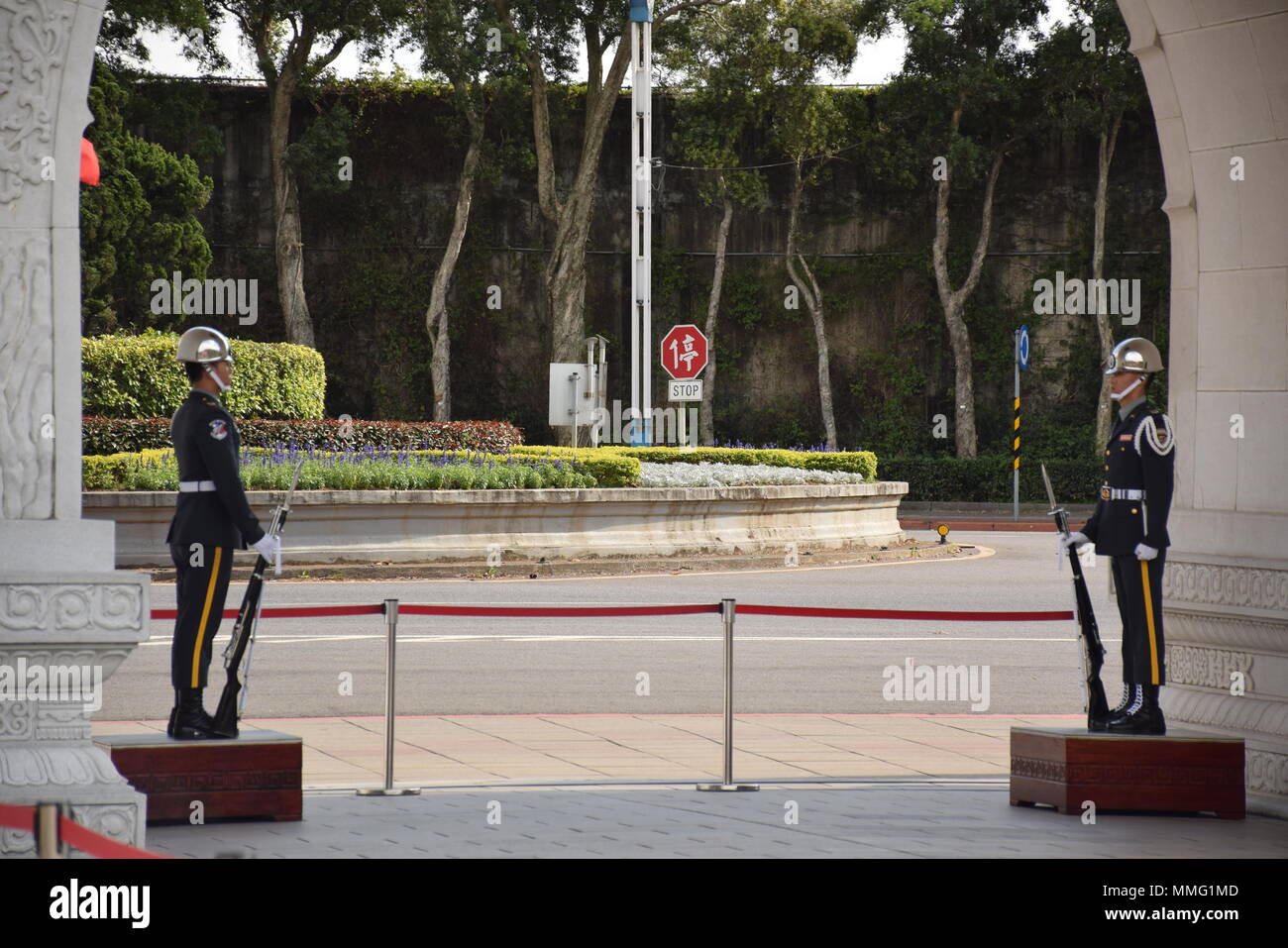 Military officers during the changing of the guard inside the National Revolutionary Martyrs ...