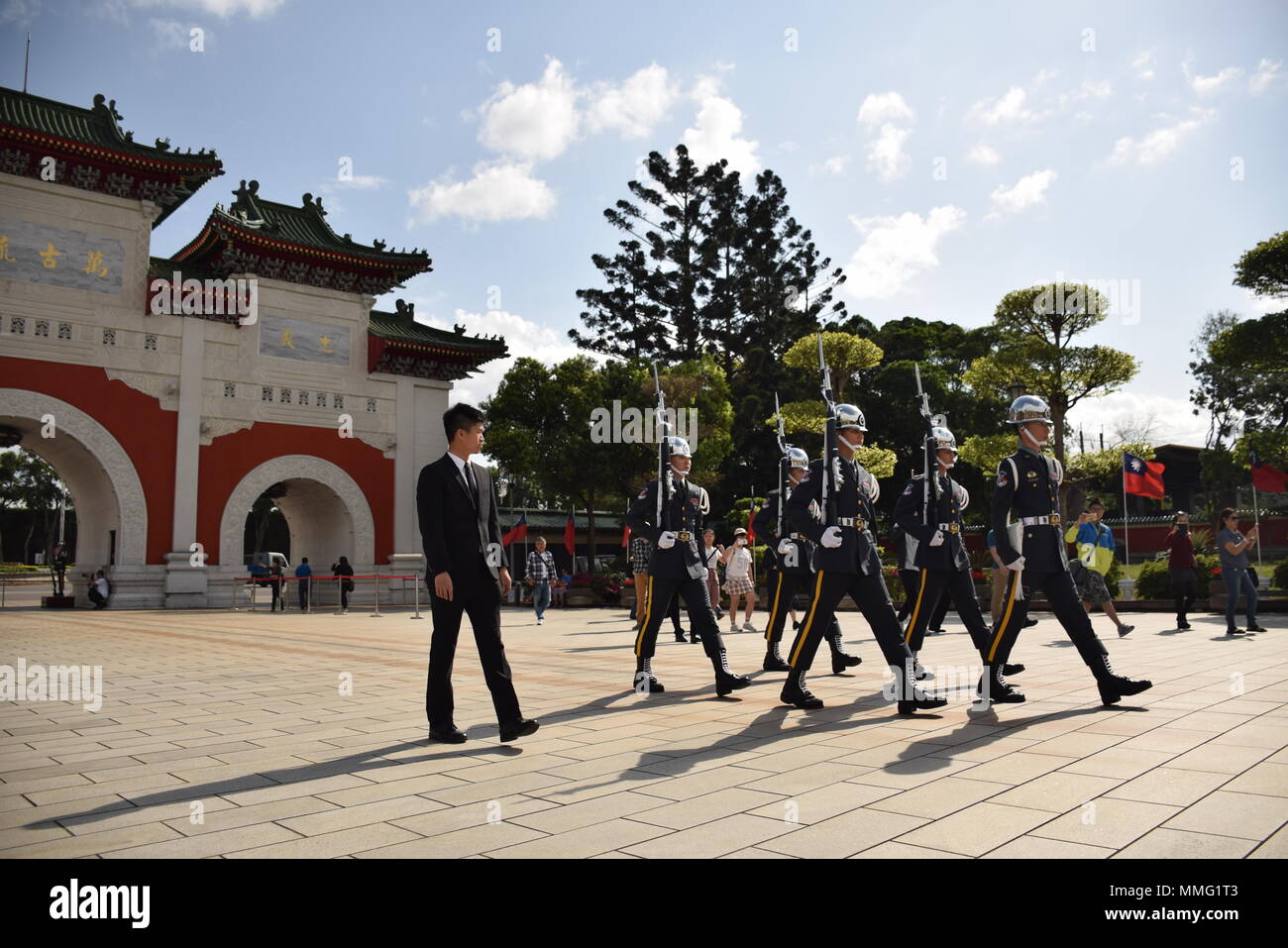 Military officers during the changing of the guard inside the National Revolutionary Martyrs ...