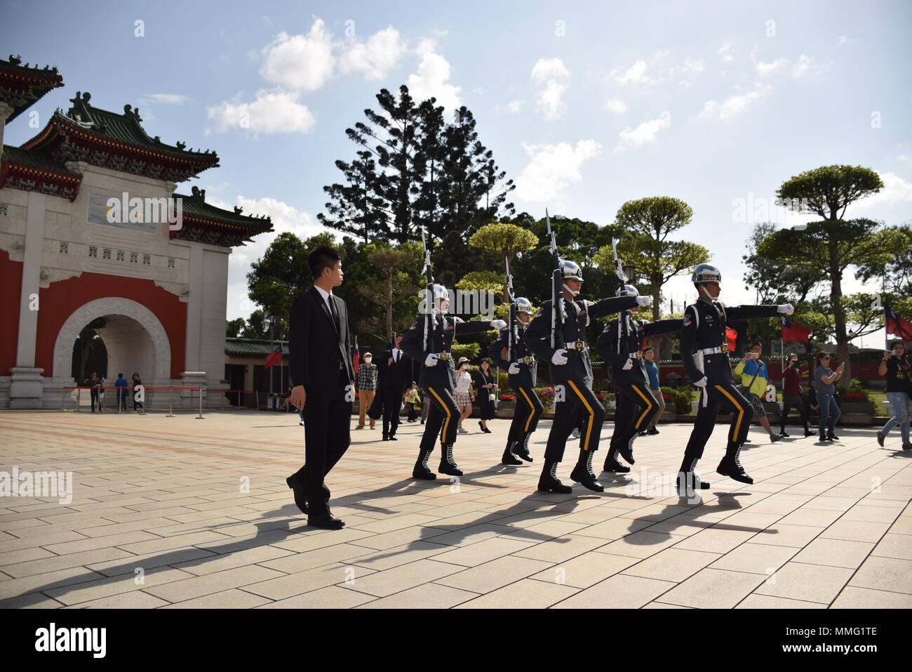 Military officers during the changing of the guard inside the National Revolutionary Martyrs ...