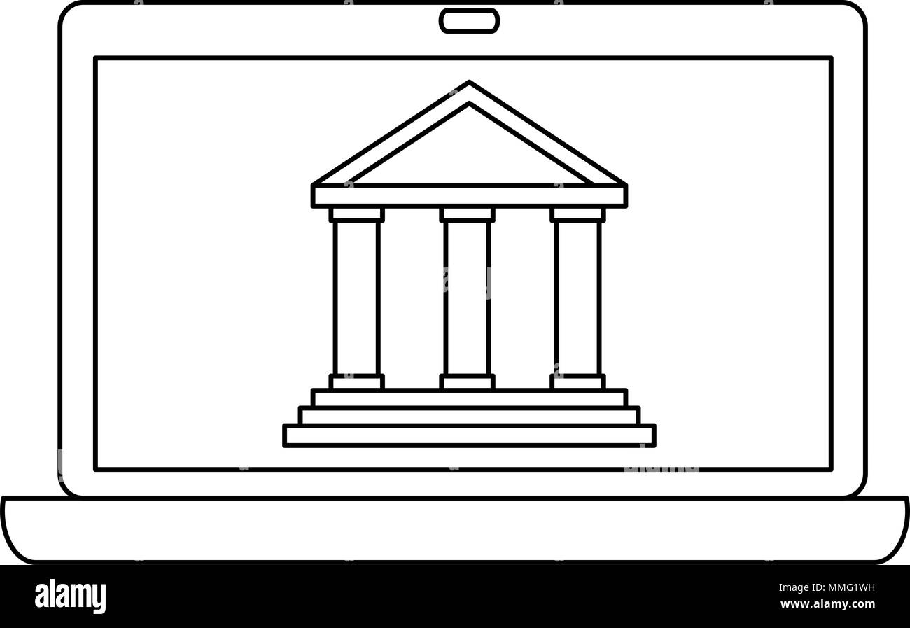laptop computer with bank building vector illustration design Stock ...