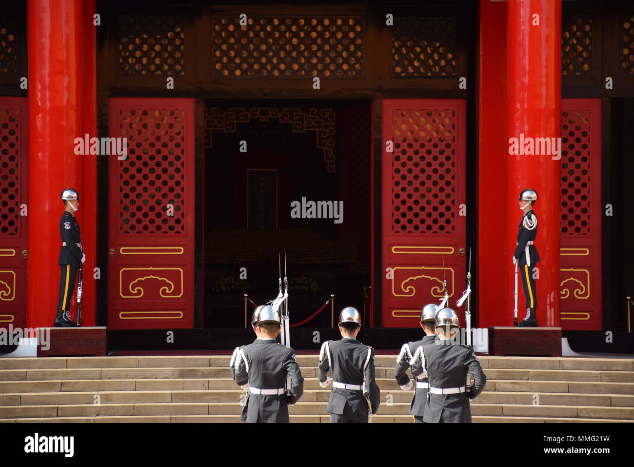 Military officers during the changing of the guard inside the National Revolutionary Martyrs ...