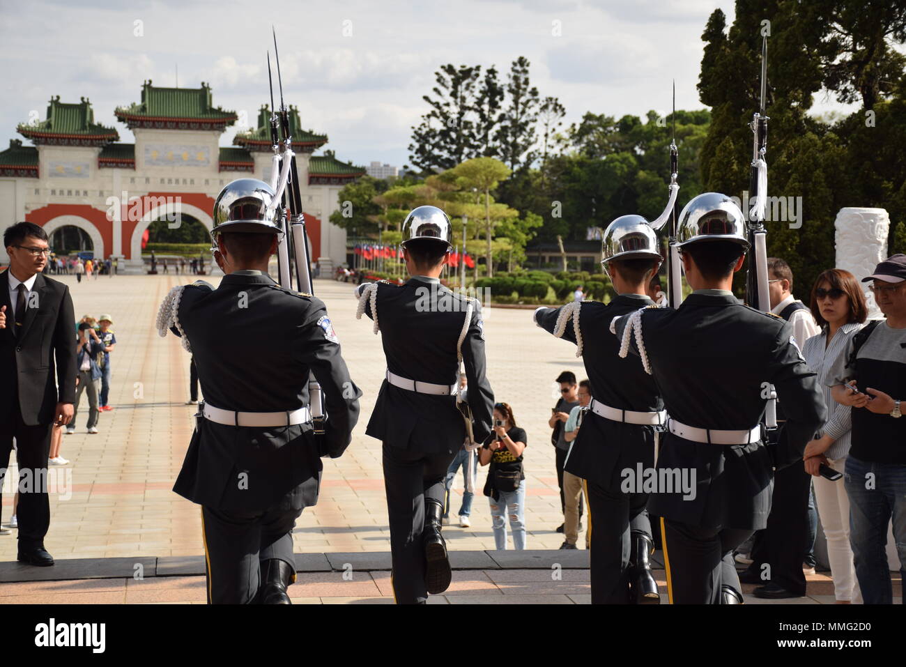 Military officers during the changing of the guard inside the National Revolutionary Martyrs ...