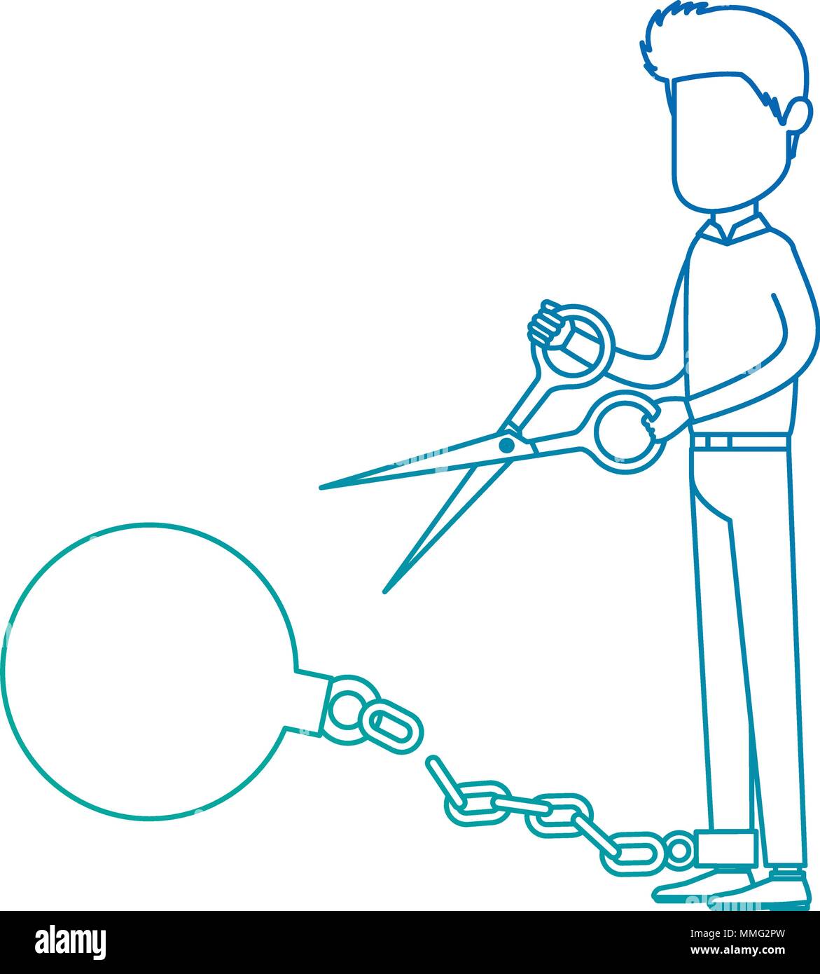 businessman sad with slave shackle and scissors vector illustration ...