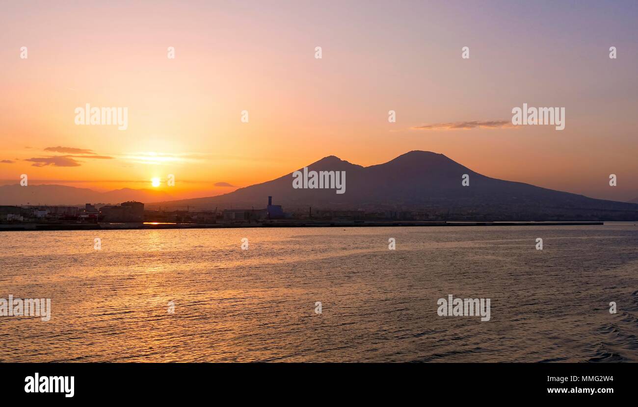 sunrise in the Gulf of Naples with Vesuvius in the background Stock ...