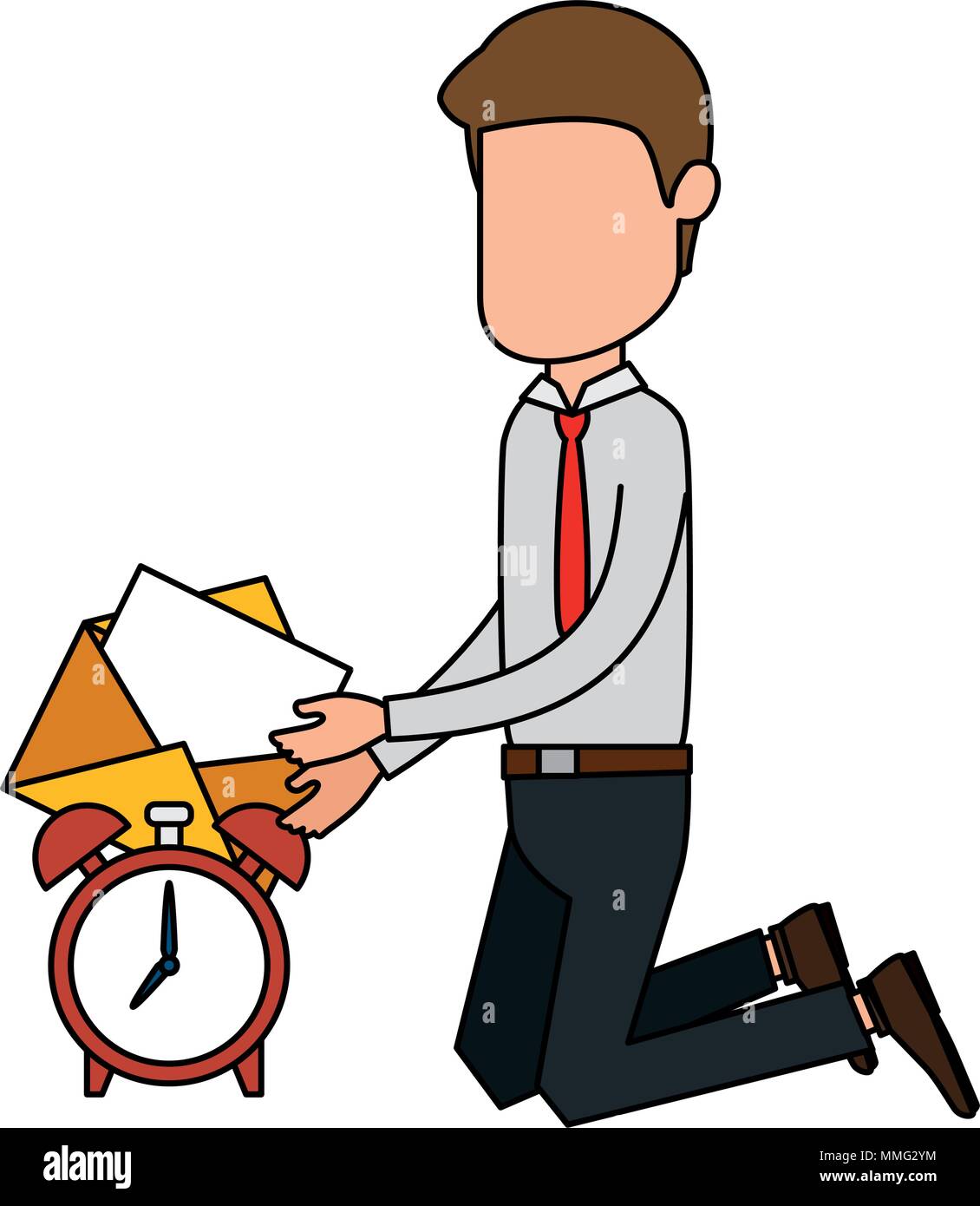 businessman sad with alarm clock and envelope vector illustration ...