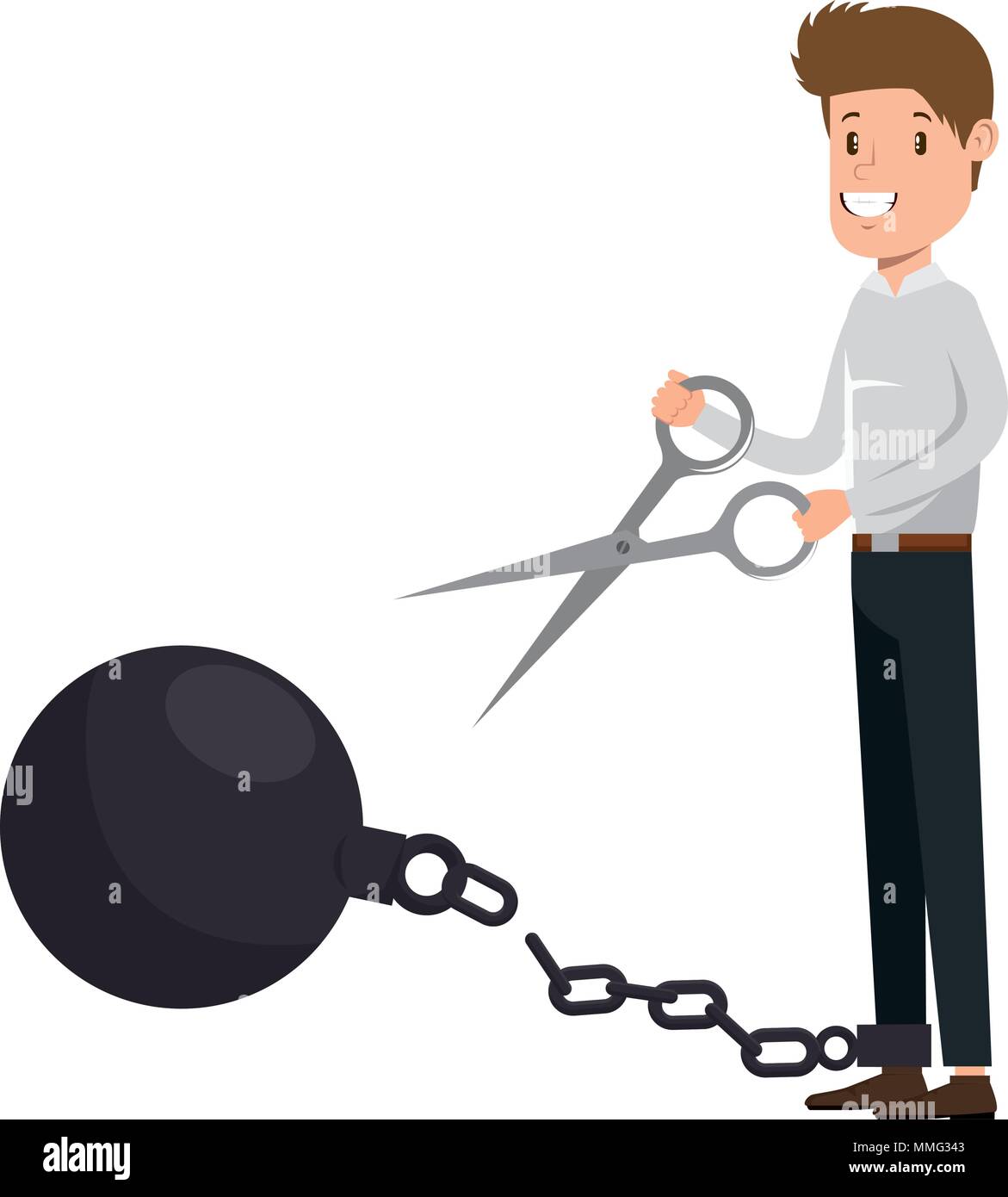 businessman sad with slave shackle and scissors vector illustration ...