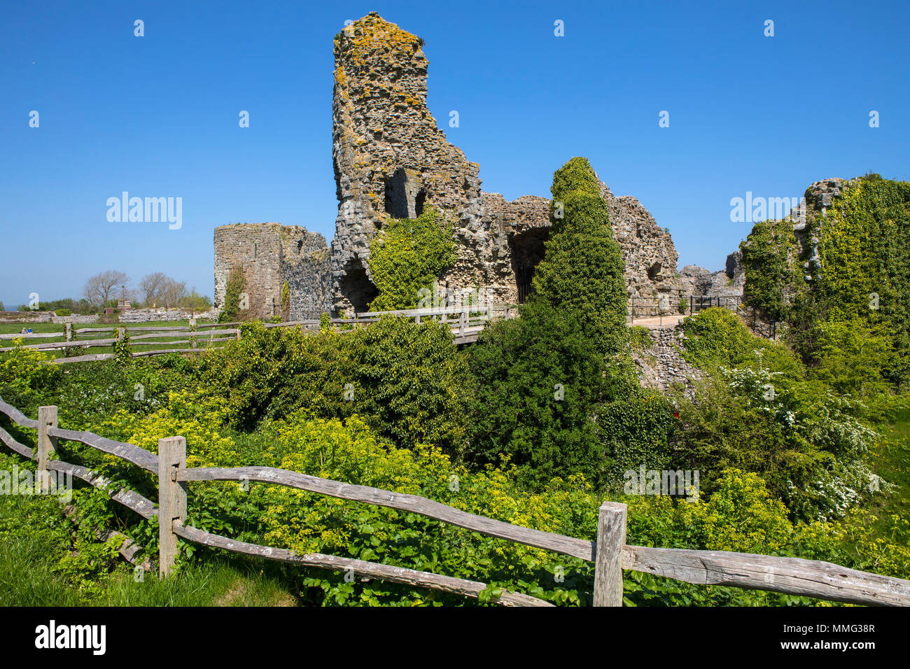 The beautiful ruin of the historic Pevensey Castle in East Sussex, UK ...