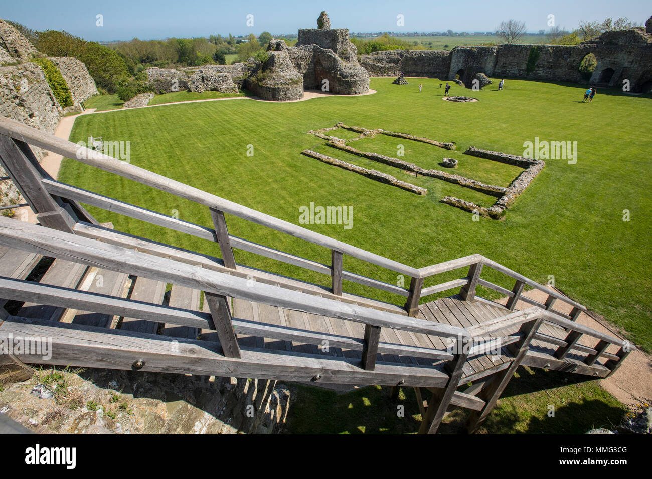 Inside the ruin of the historic Pevensey Castle in East Sussex, UK. It ...