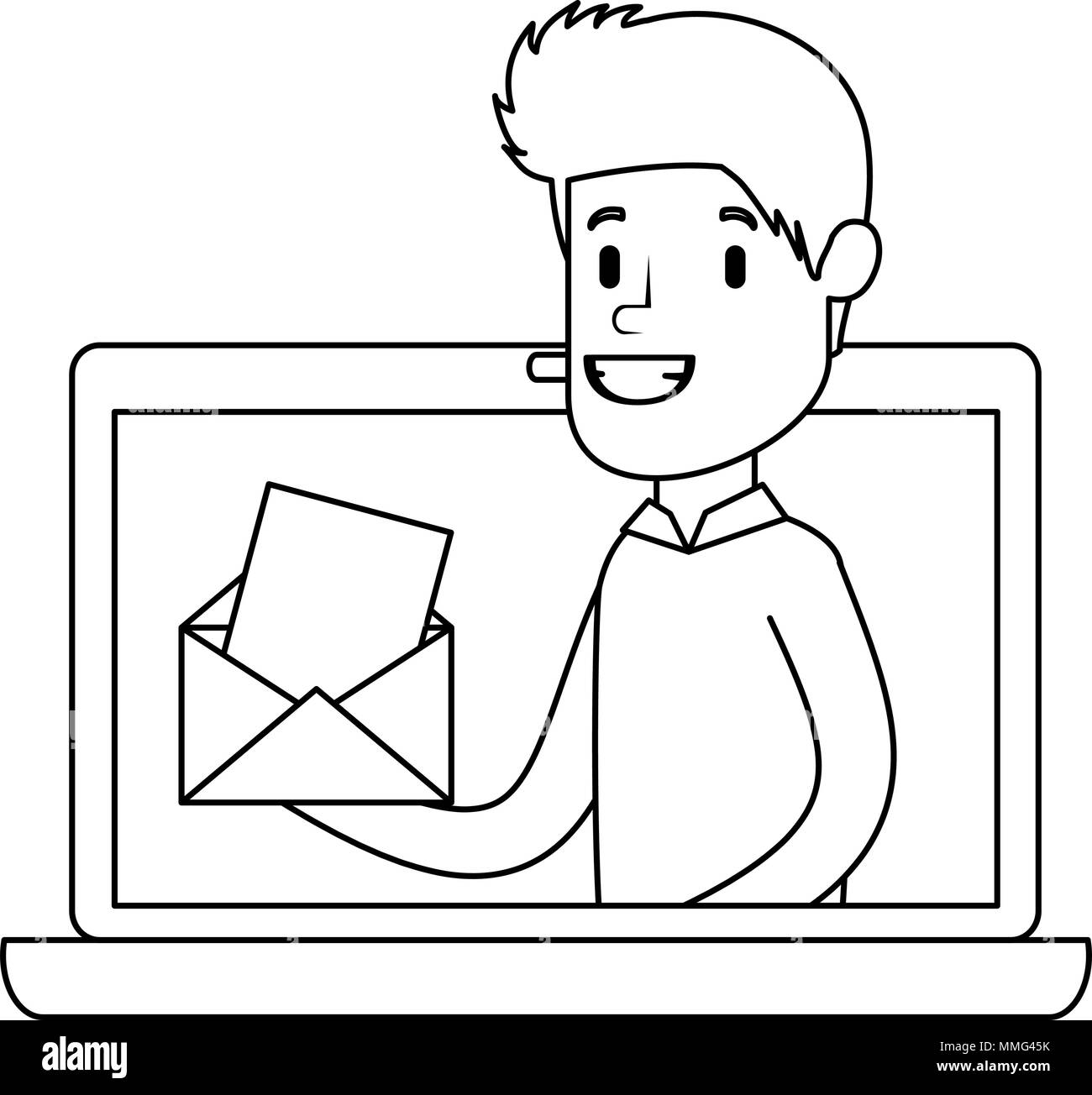 laptop with businessman sending email avatar Stock Vector Image & Art ...