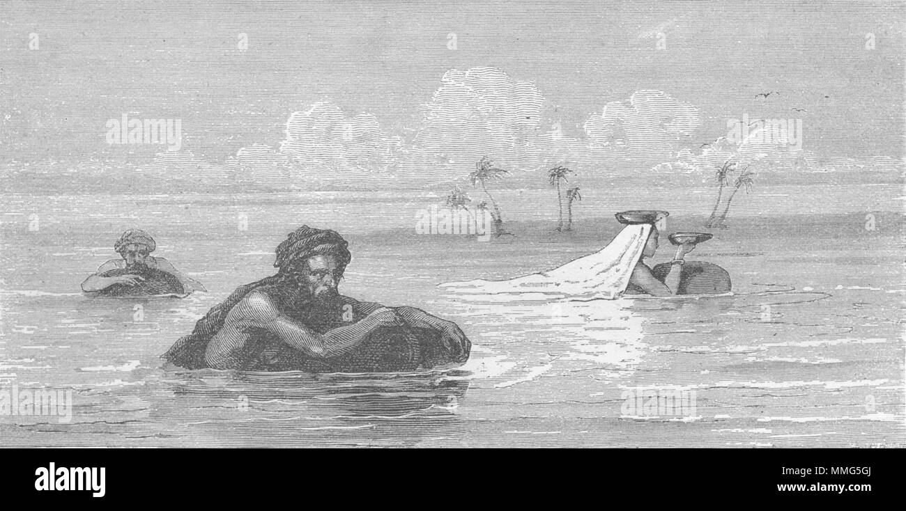 IRAQ. Milk-woman & Arabs crossing Tigris 1880 old antique print picture ...