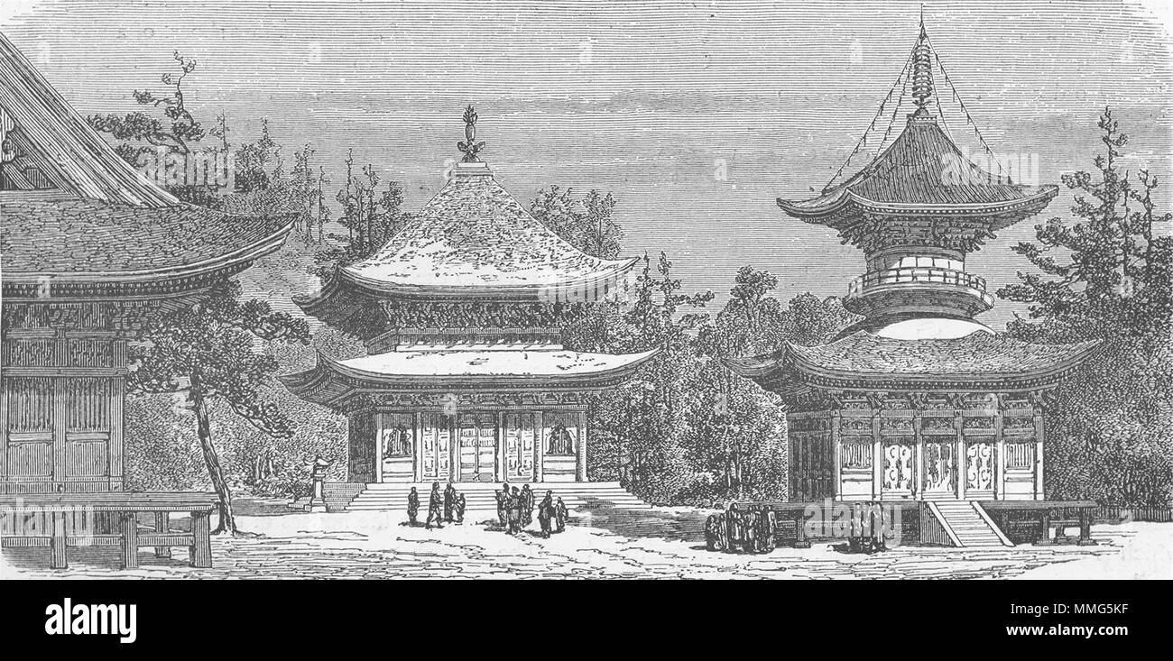 JAPAN. Temple of Hatchiman, Kamakura 1880 old antique vintage print ...