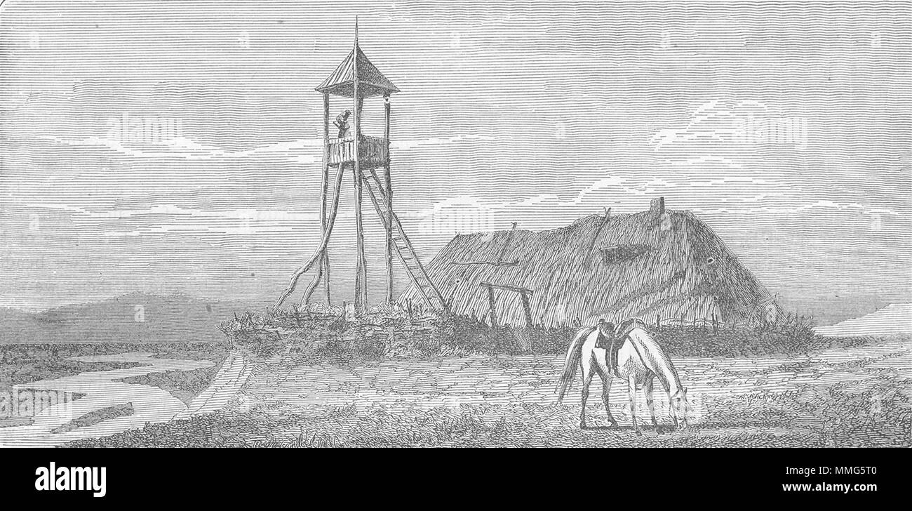 UKRAINE. Caucasus. Cossack Watch-tower 1880 old antique vintage print ...