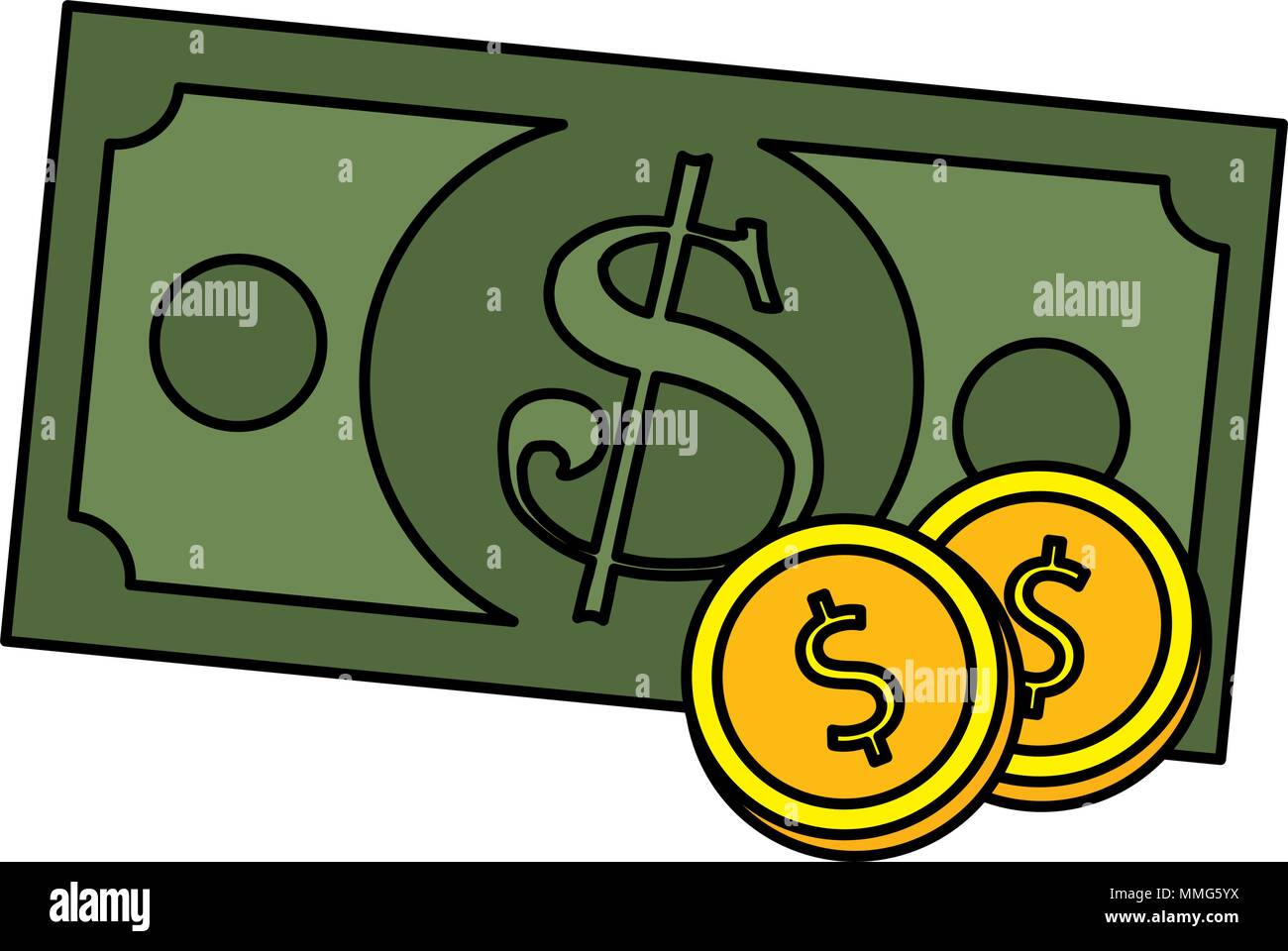 coin and bill dollars money Stock Vector Image & Art - Alamy