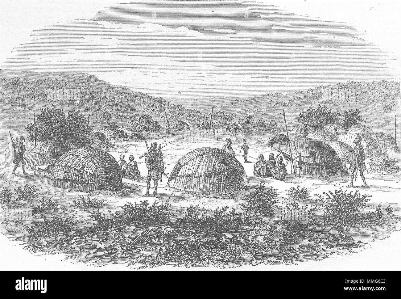 SOUTH AFRICA. Natal & Zululand. Zulu Village 1880 old antique print ...