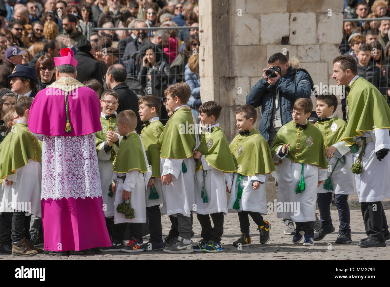 Bishop Michele Fusco blessing boys, Confraternity members, at Madonna ...