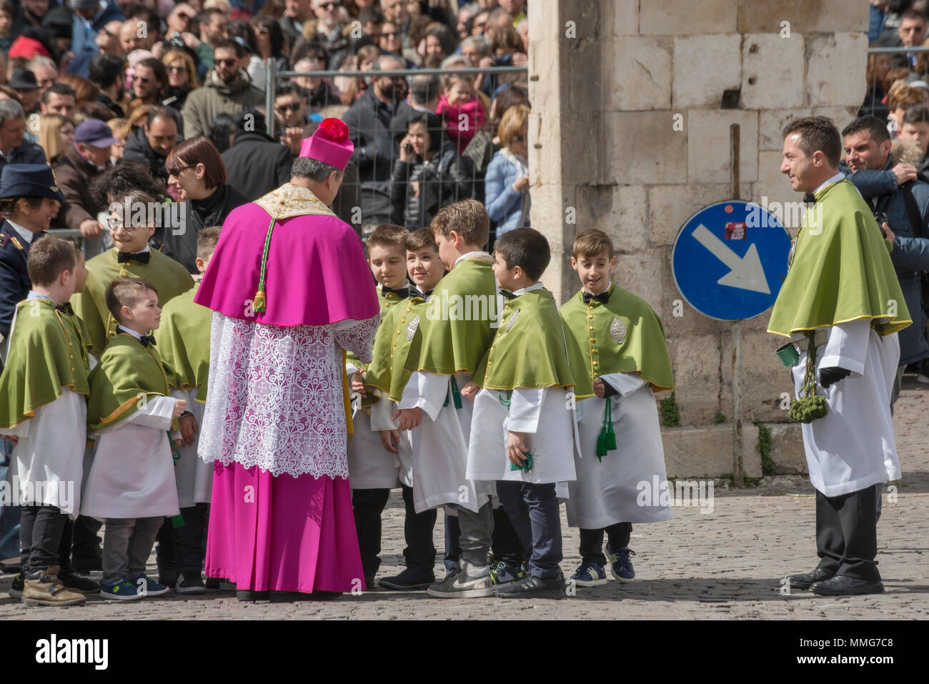 Bishop Michele Fusco blessing boys, Confraternity members, at Madonna ...