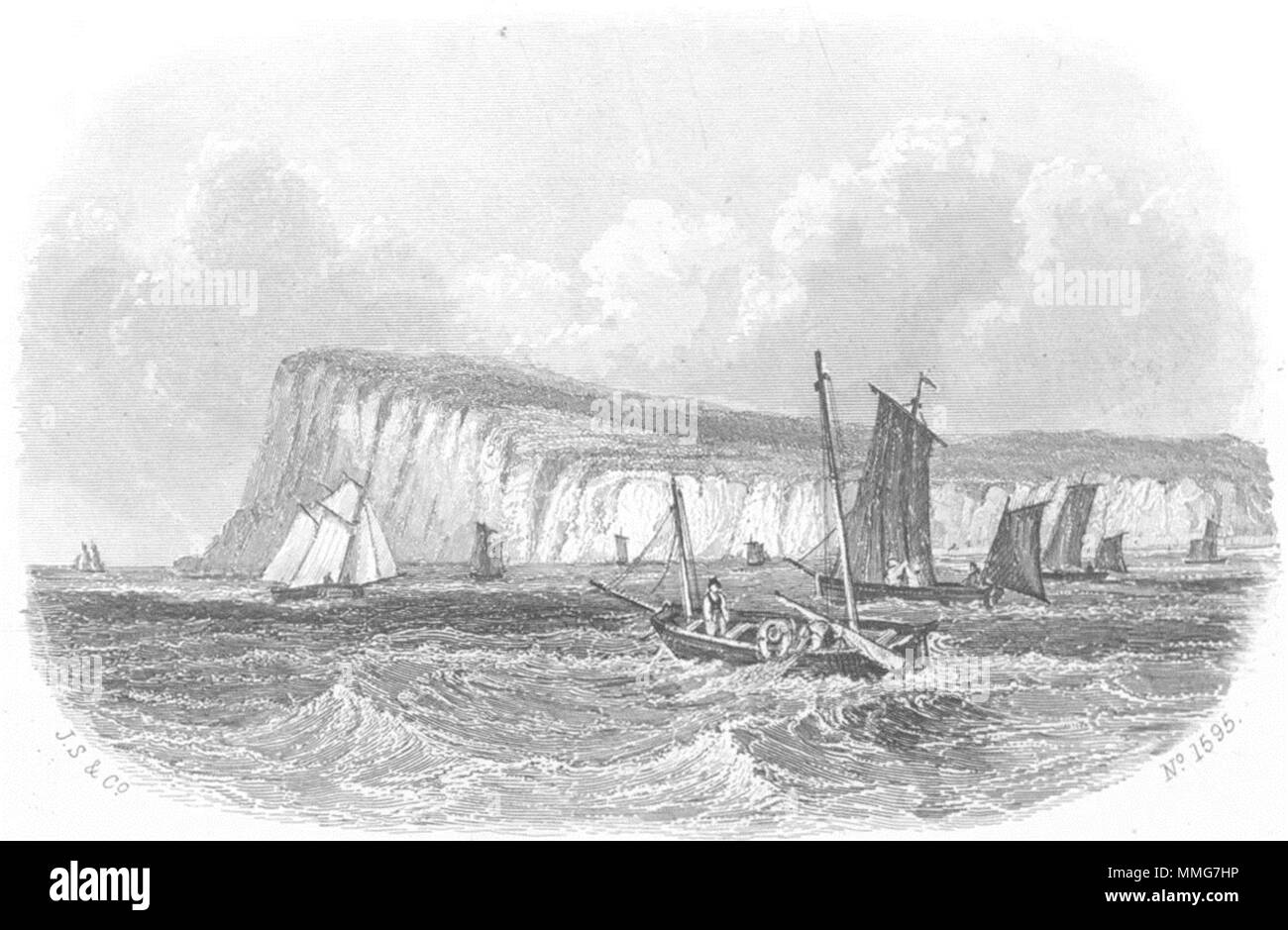 SUSSEX. Beachy Head. Eastbourne. Rock 1860 old antique vintage print ...