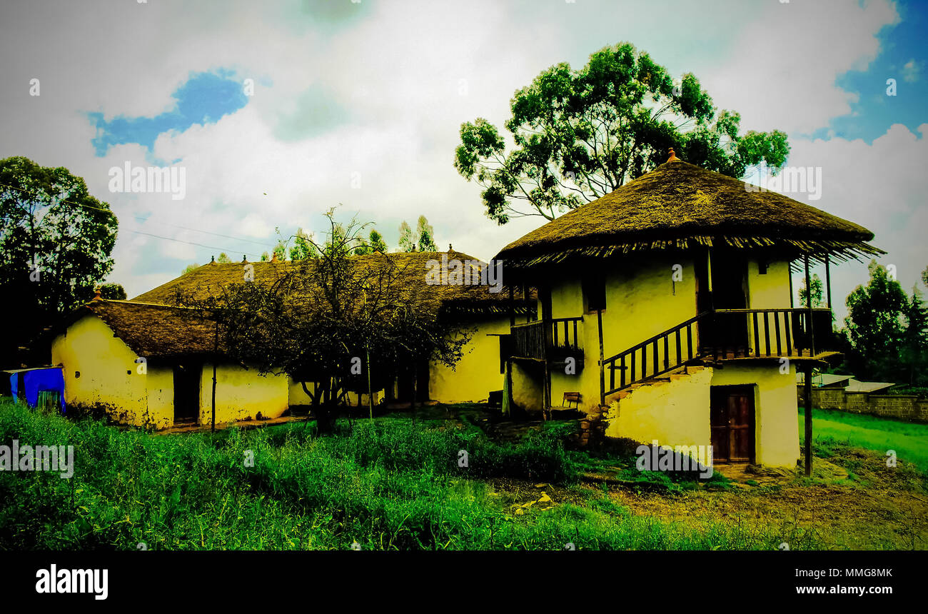 Exterior view to Menelik II palace at the top of Entoto mount in Addis ...