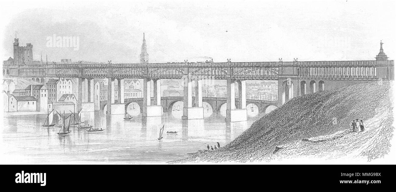 DURHAM. High level bridge Newcastle. Blackie 1850 old antique print ...