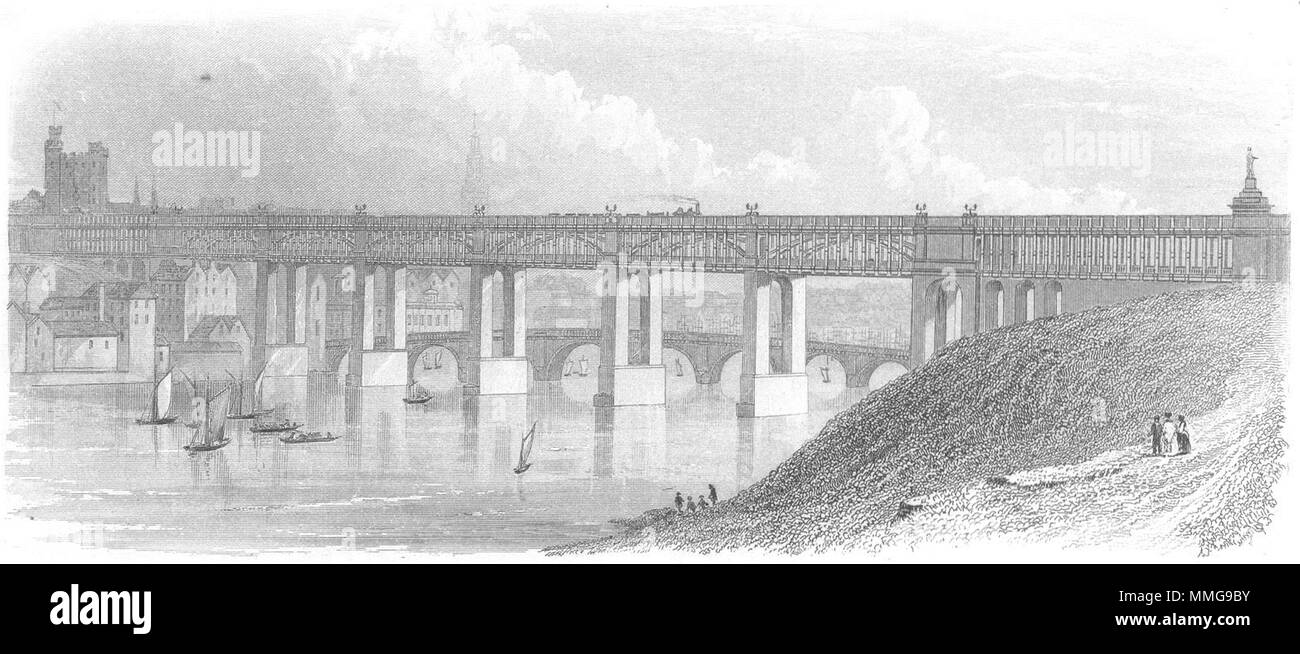 DURHAM. High level bridge Newcastle. Blackie 1850 old antique print ...