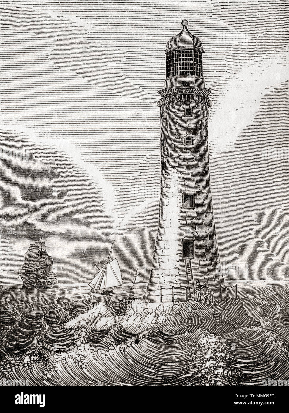 East side of the Eddystone Lighthouse, Eddystone Rocks, offshore Rame ...